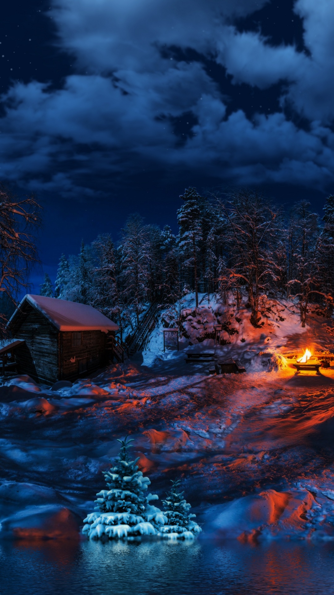 Reflection, Nature, Winter, Night, Snow Wallpaper for Android [Full HD ...