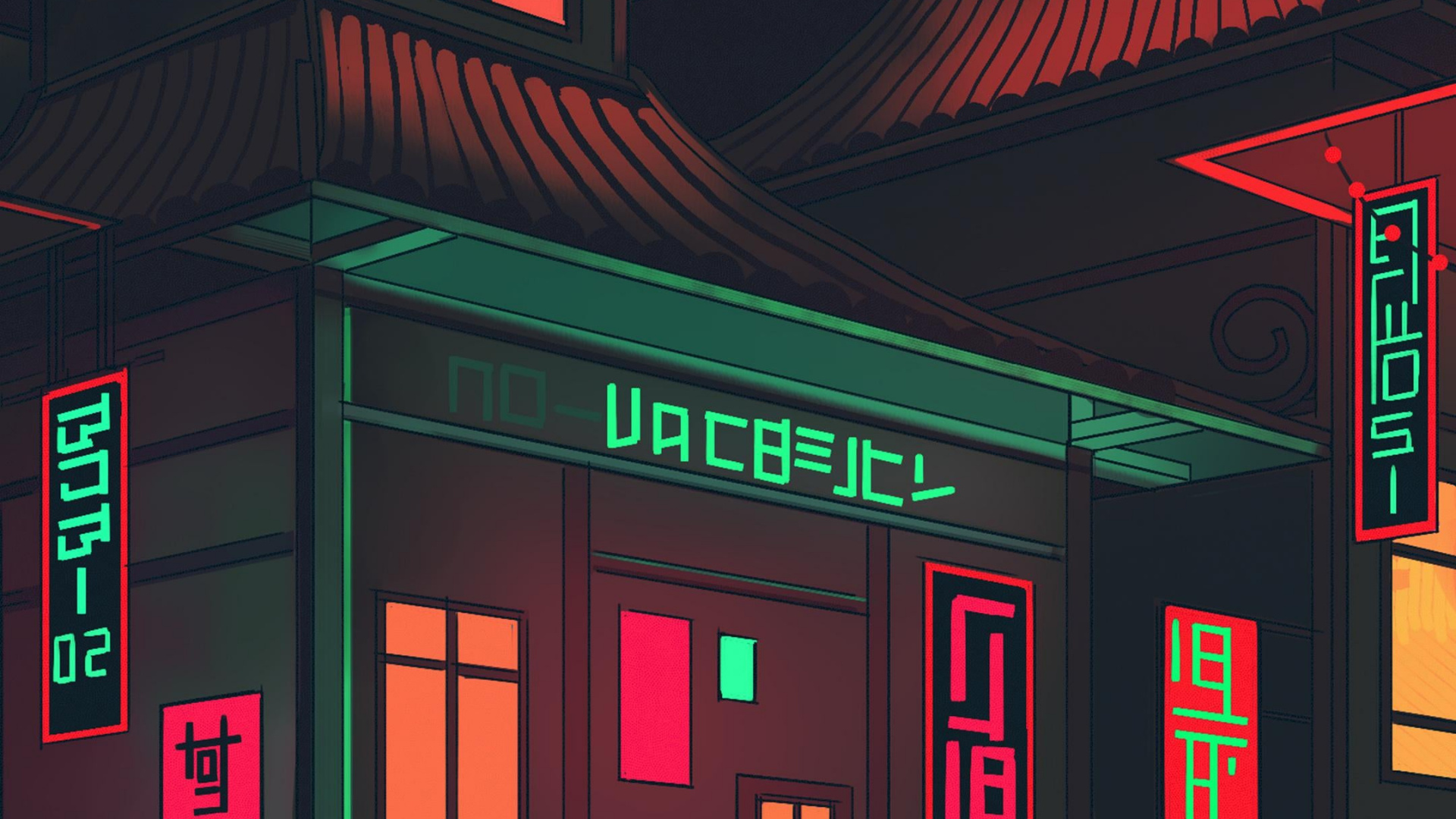 Wallpaper Neon Shallows, Art, Building, Window, Red, Full HD, HDTV ...