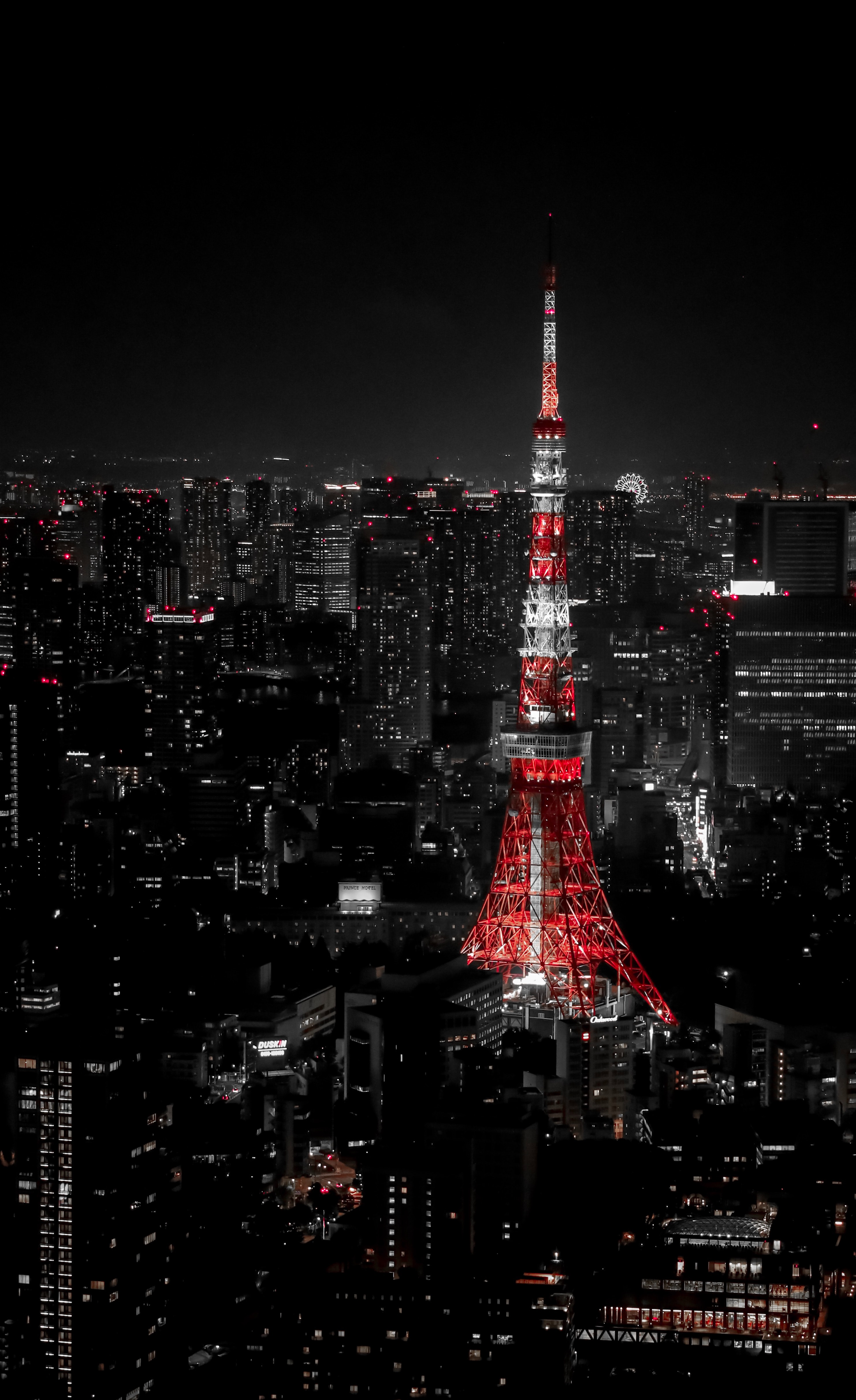Wallpaper Red and White Tower During Night Time, Background - Download ...