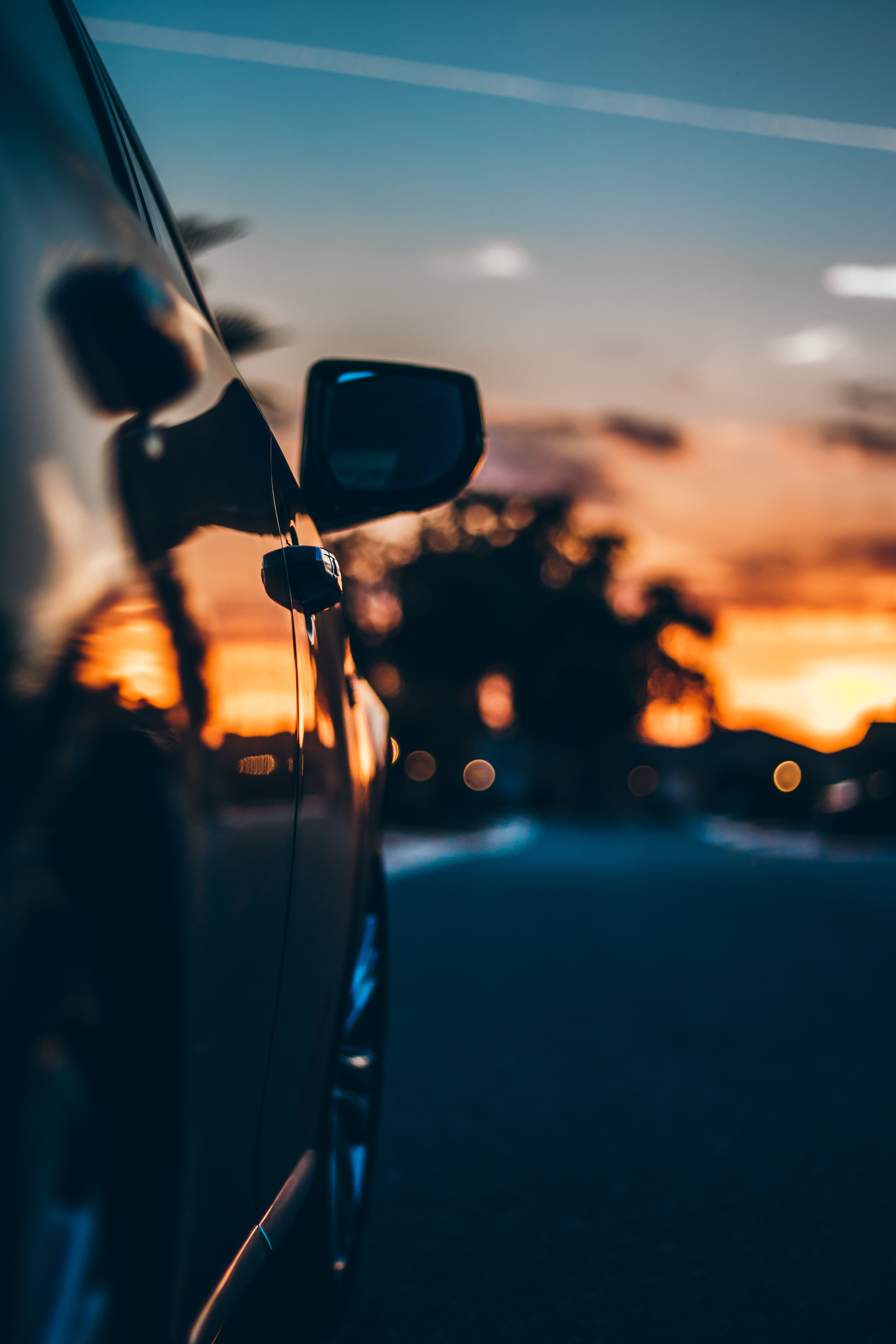 Wallpaper Black Car Side Mirror During Sunset, Background - Download ...