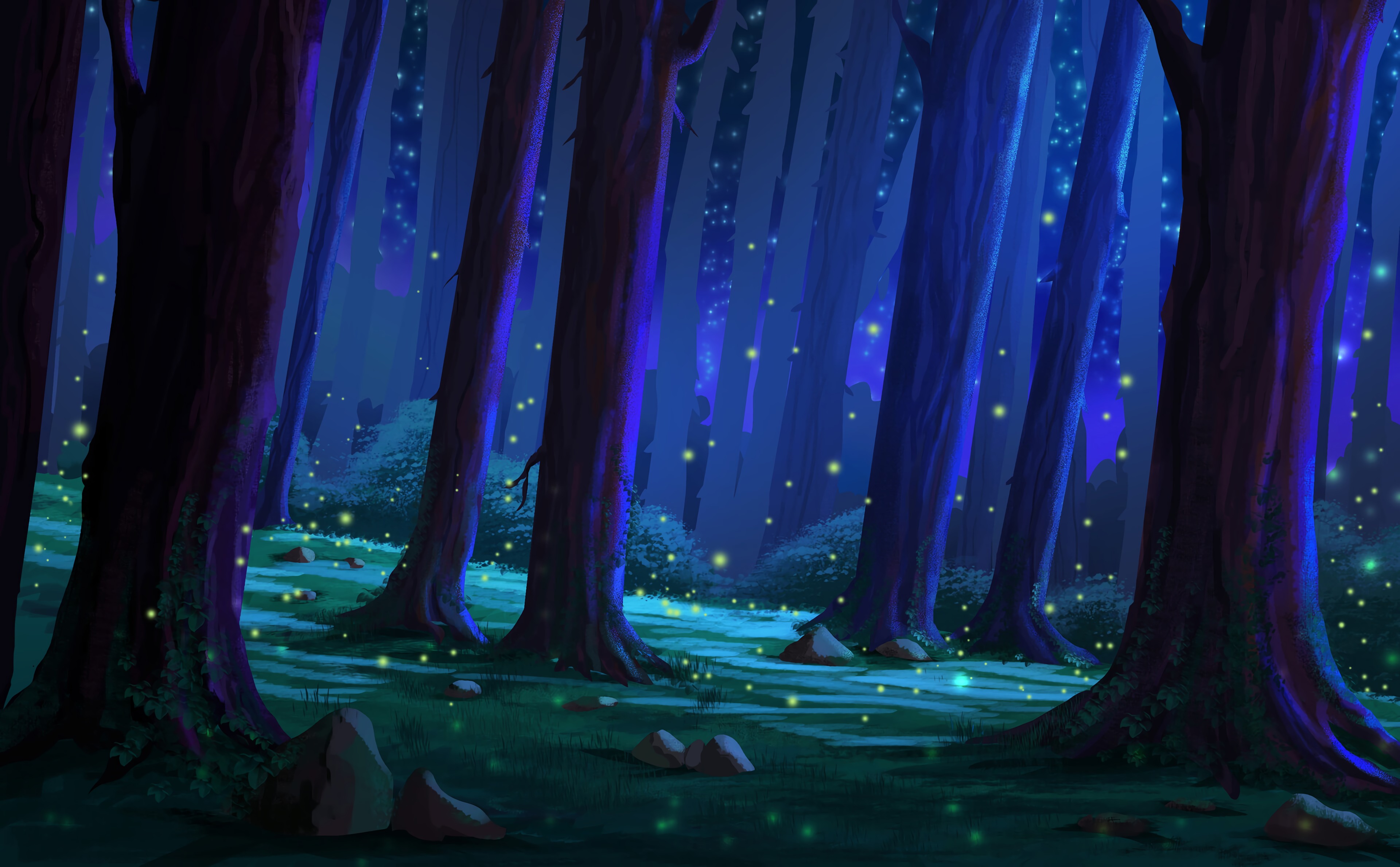 Wallpaper Purple and Green Lights on Forest, Background - Download Free ...