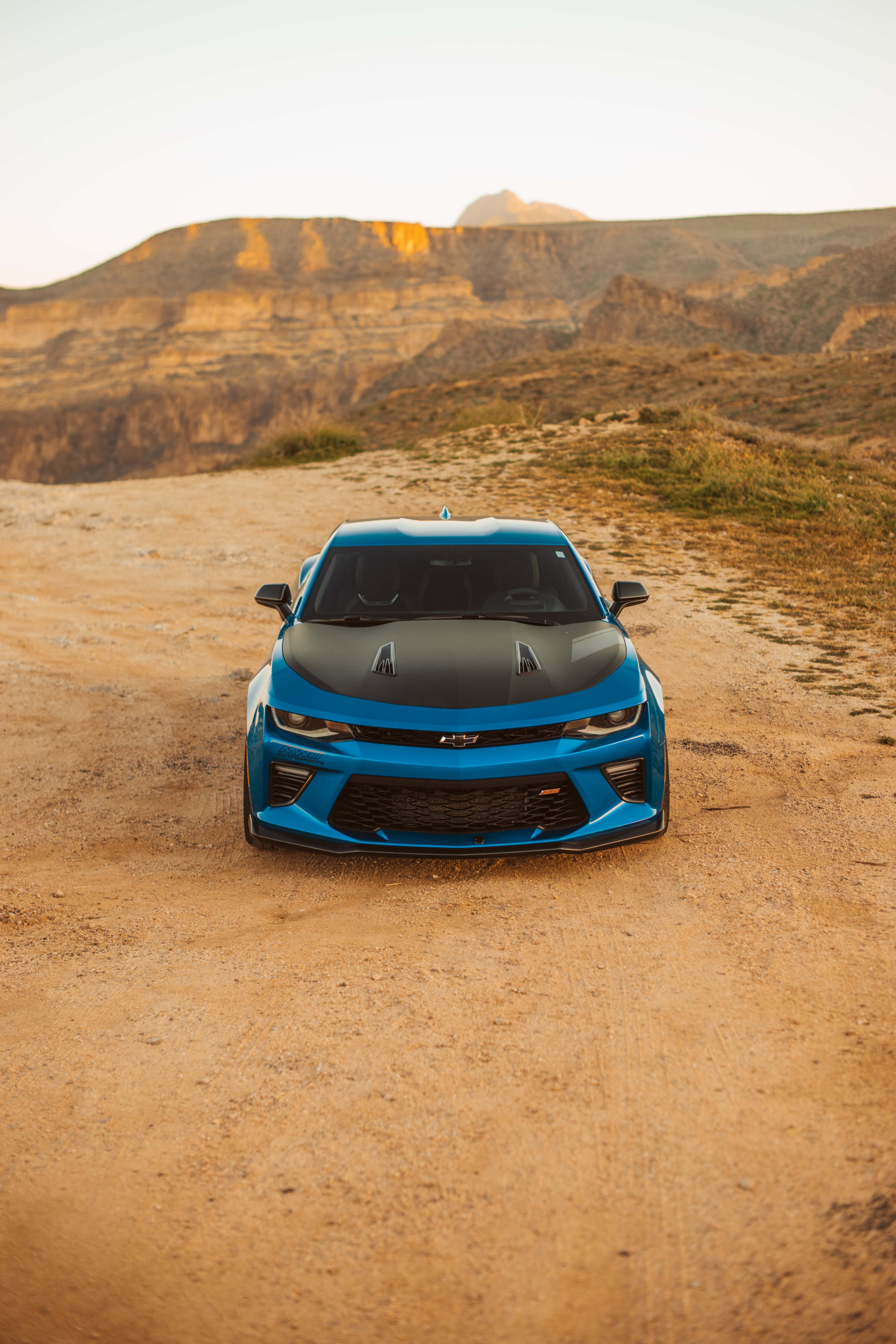 Wallpaper Blue Chevrolet Camaro on Brown Sand, Background - Download ...
