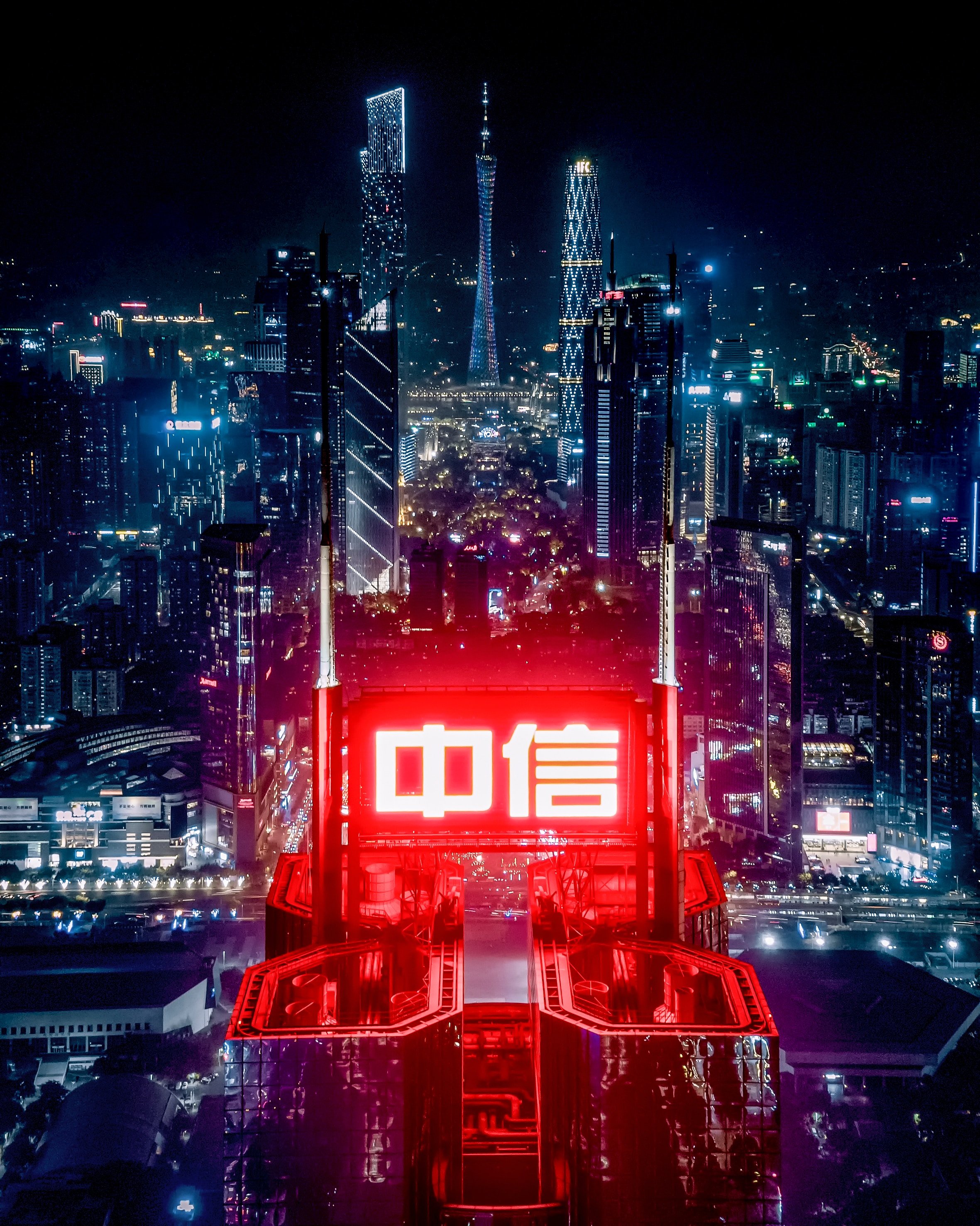 Wallpaper Red and Black City Buildings During Night Time, Background ...