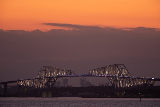 Wallpaper White Metal Bridge Over The Sea During Sunset, Background ...